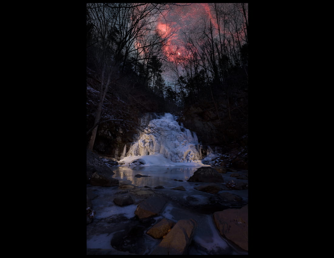 Frozen Spruce Flats Falls - at Night! - danandholly.com